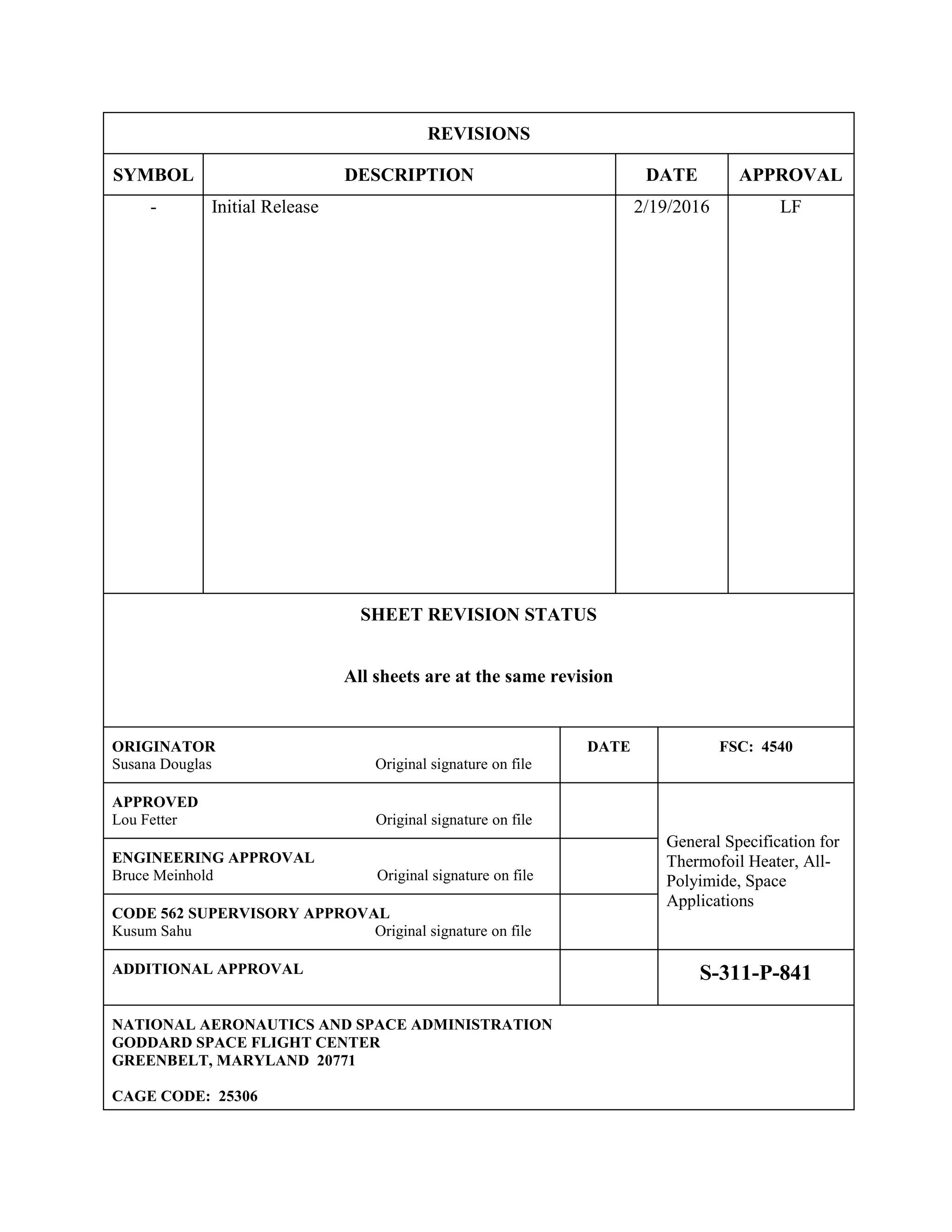 General Specification for Thermofoil Heater, All-Polyimide, Space ...