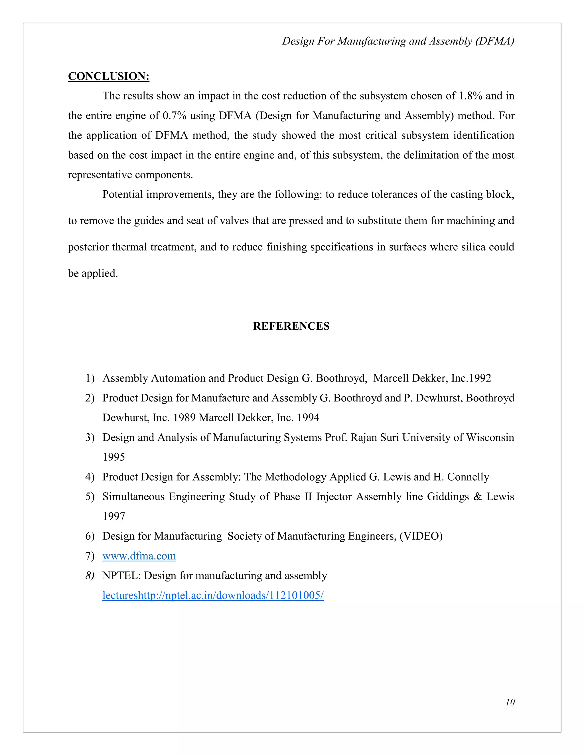 Design For Manufacturing & Assembly (DFMA) with Case Study -Diesel Engine Cost Reduction | PDF