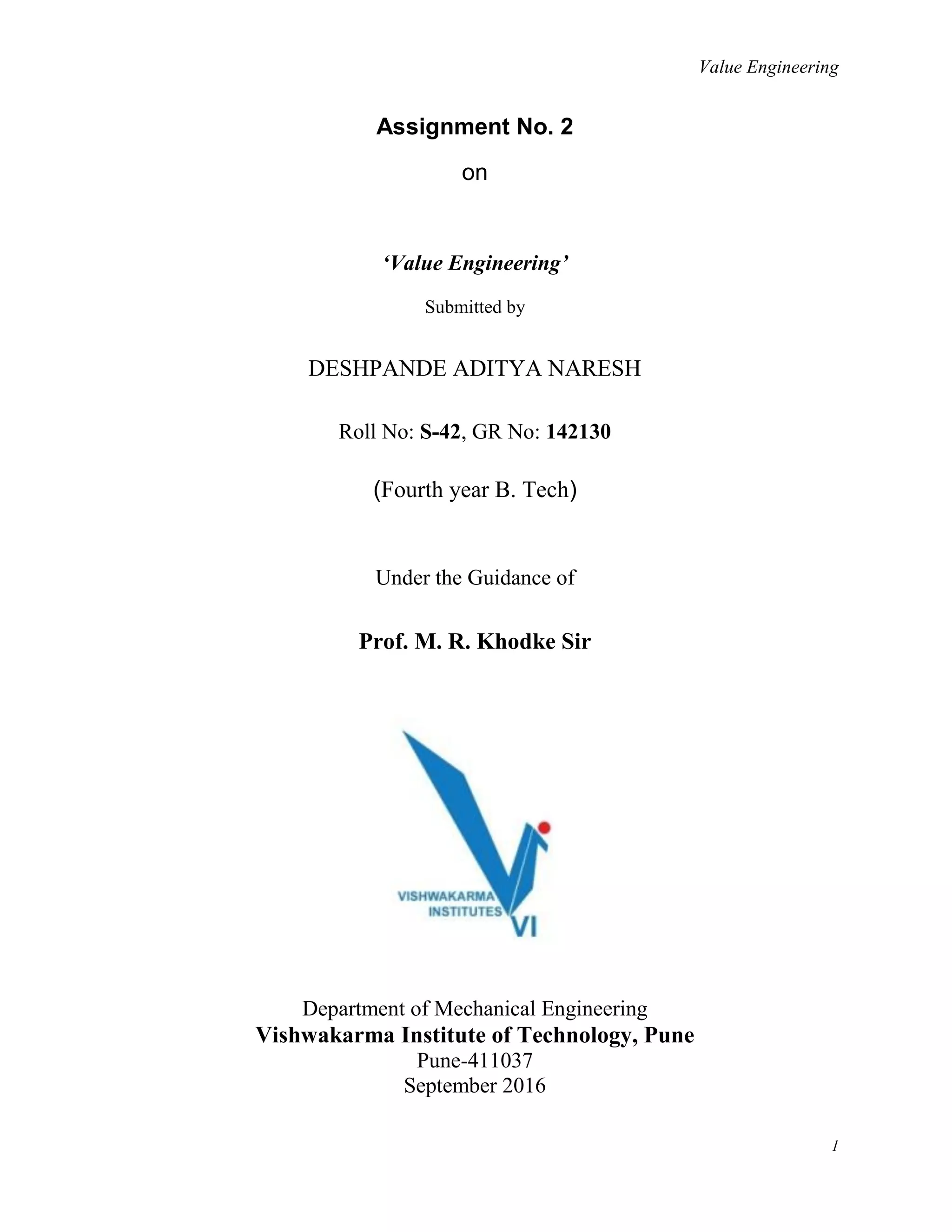 Concept of Value Engineering with Case Study | PDF