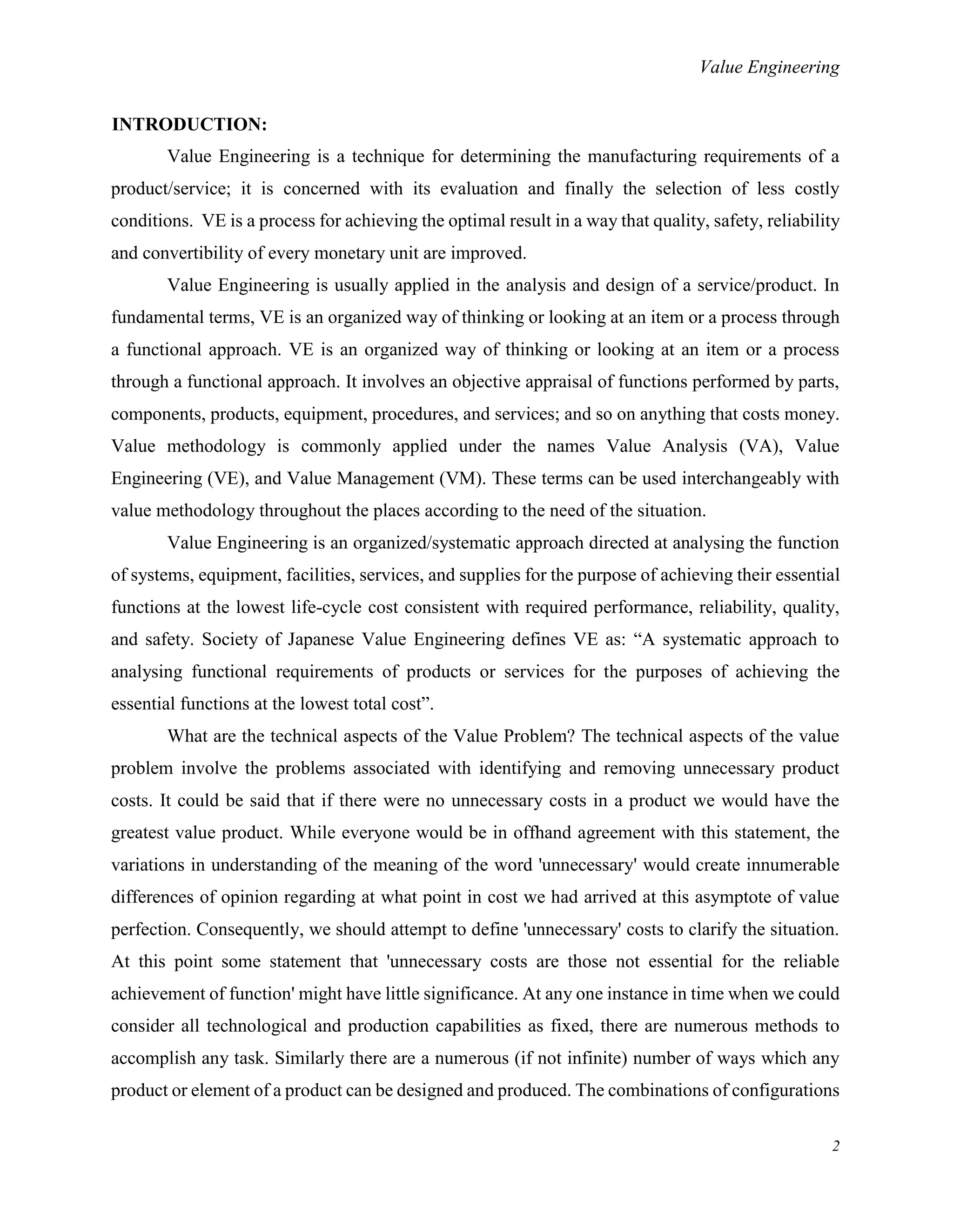 Concept of Value Engineering with Case Study | PDF