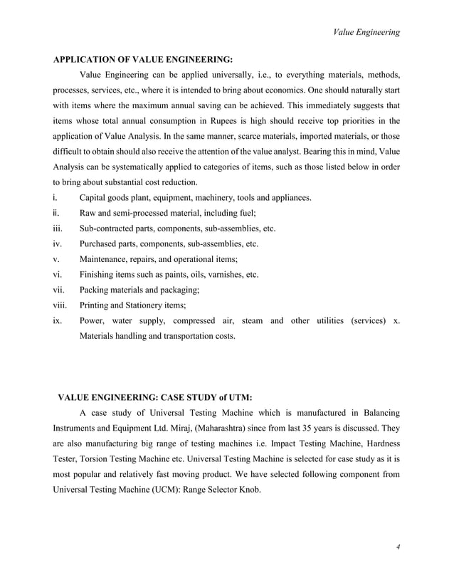Concept of Value Engineering with Case Study | PDF