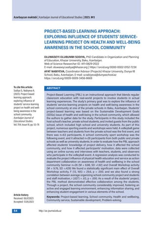 PROJECT-BASED LEARNING APPROACH: EXPLORING INFLUENCE OF STUDENTS ...