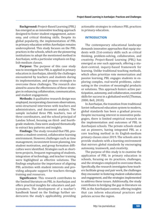 PROJECT-BASED LEARNING IN AZERBAIJAN: PRACTICES AND CHALLENGES ...