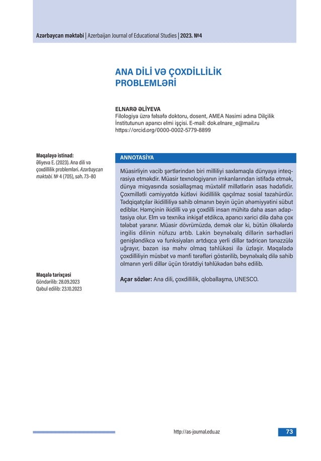 ANA DİLİ VƏ ÇOXDİLLİLİK PROBLEMLƏRİ / MOTHER LANGUAGE AND ...