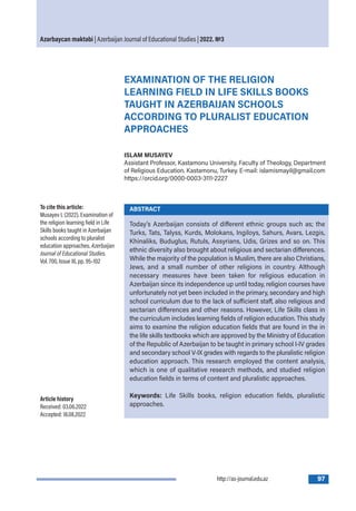 EXAMINATION OF THE RELIGION LEARNING FIELD IN LIFE SKILLS BOOKS TAUGHT ...