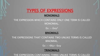 Algebraic expressions and identities | PPTX