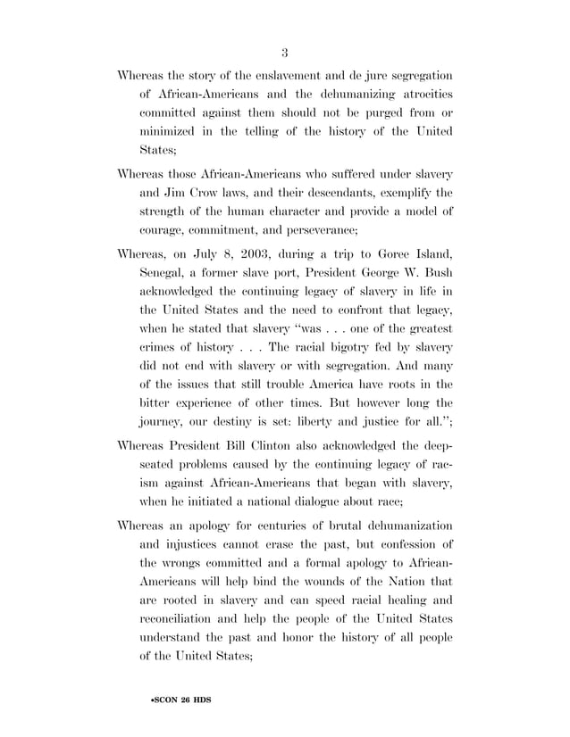 S. Con. Res. 26 Apology For Slavery | PDF