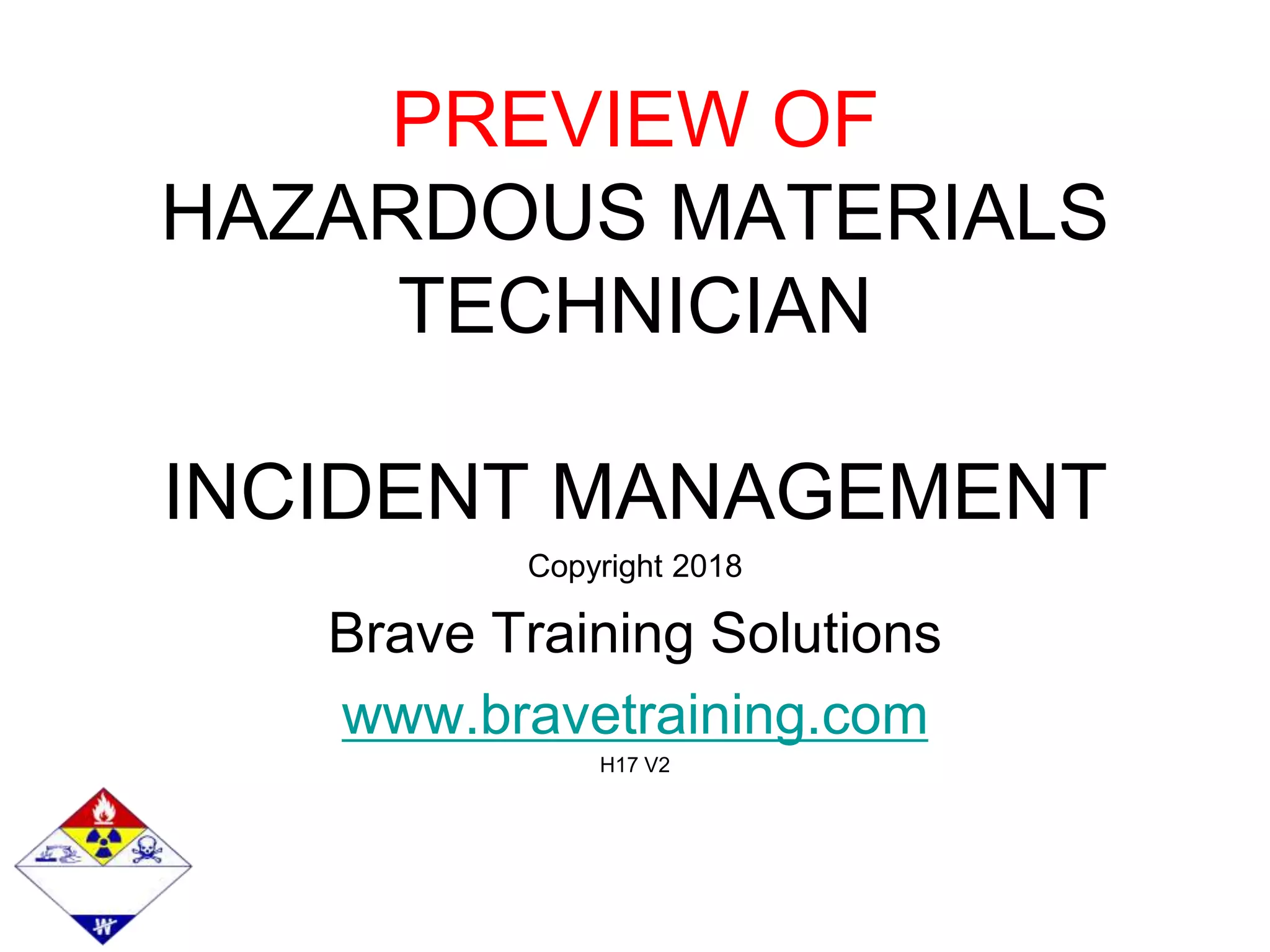HAZMAT TECHNICIAN INCIDENT MANAGEMENT NFPA COMPLIANT | PPT
