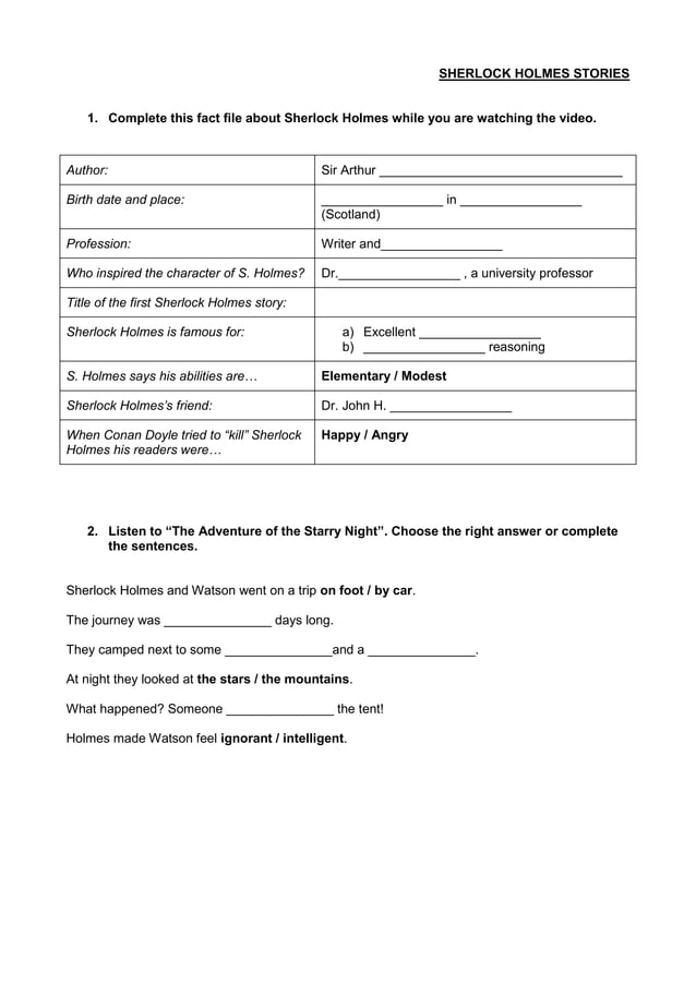 Sherlock Holmes fact file | DOCX