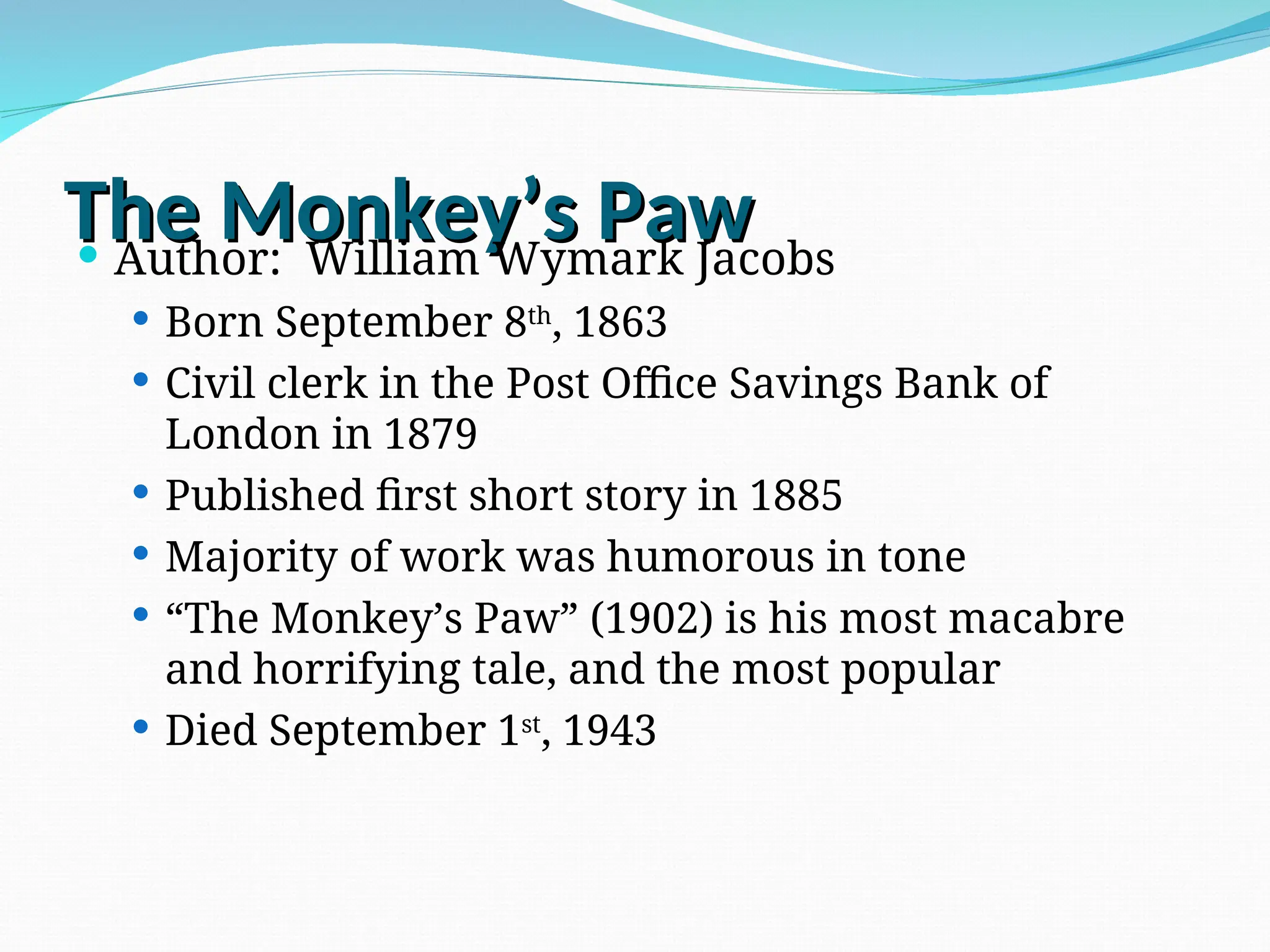 The Monkey's Paw Powerpoint Presentation | PPT