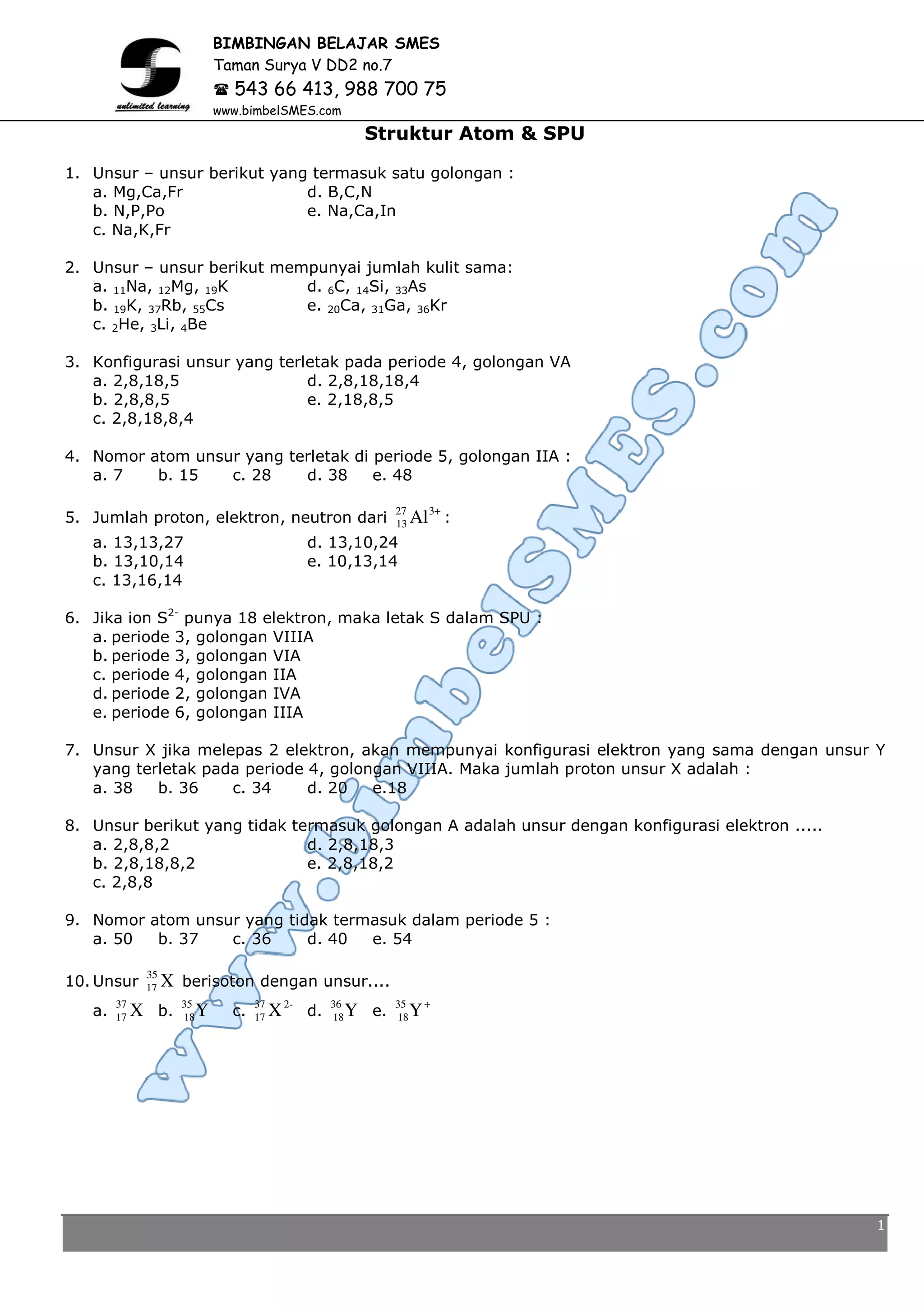 soal struktur atom dan sistem periodik | PDF