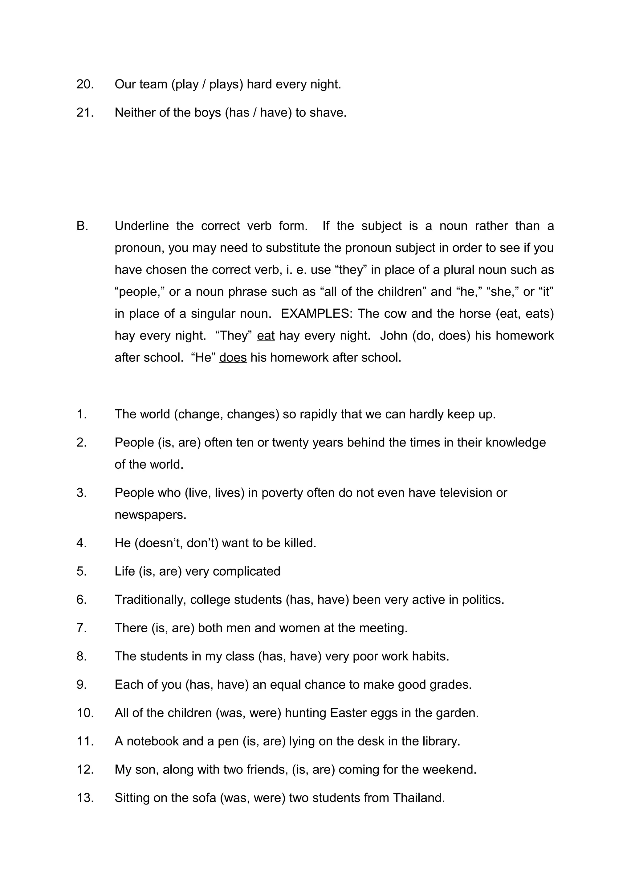 Subject-Verb Agreement - Proficiency English 2 | DOC