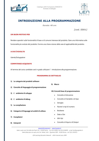 Introduzione alla programmazione - Scheda corso LEN | PDF | Programming Languages | Computing