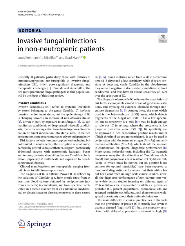 Invasive fungal infections in non-neutropenic patients Louis Kreitmann | PDF | Lung and ...