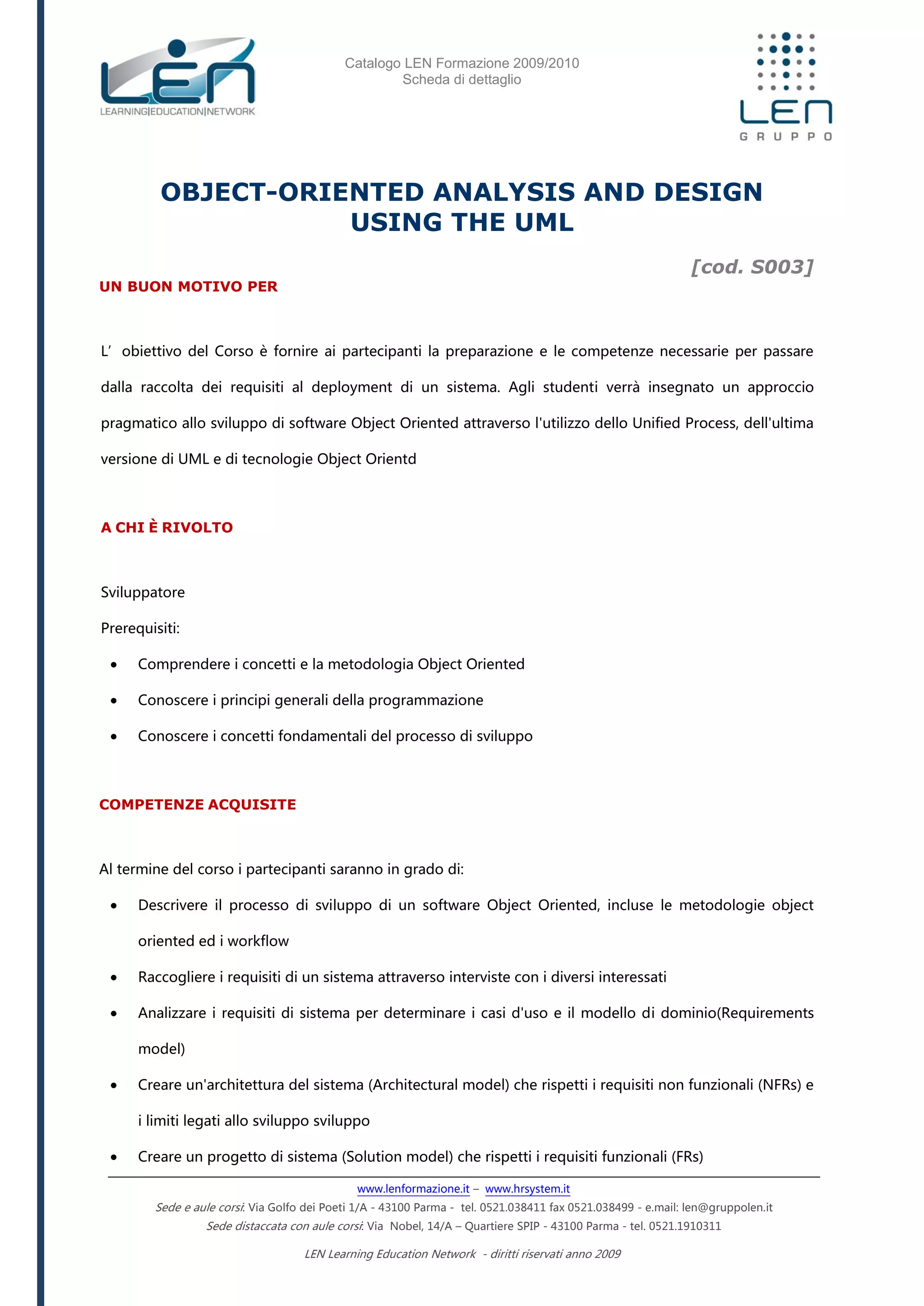 Object Oriented Analysis And Design Using The Uml Scheda Corso Len Pdf