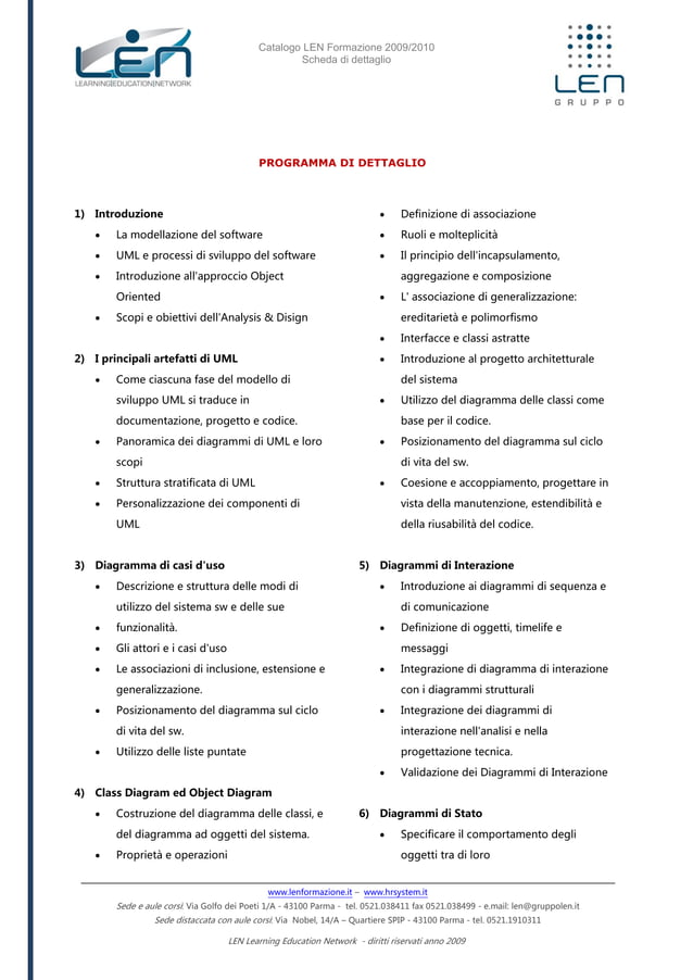 Object oriented analysis and design using the uml - Scheda corso LEN | PDF