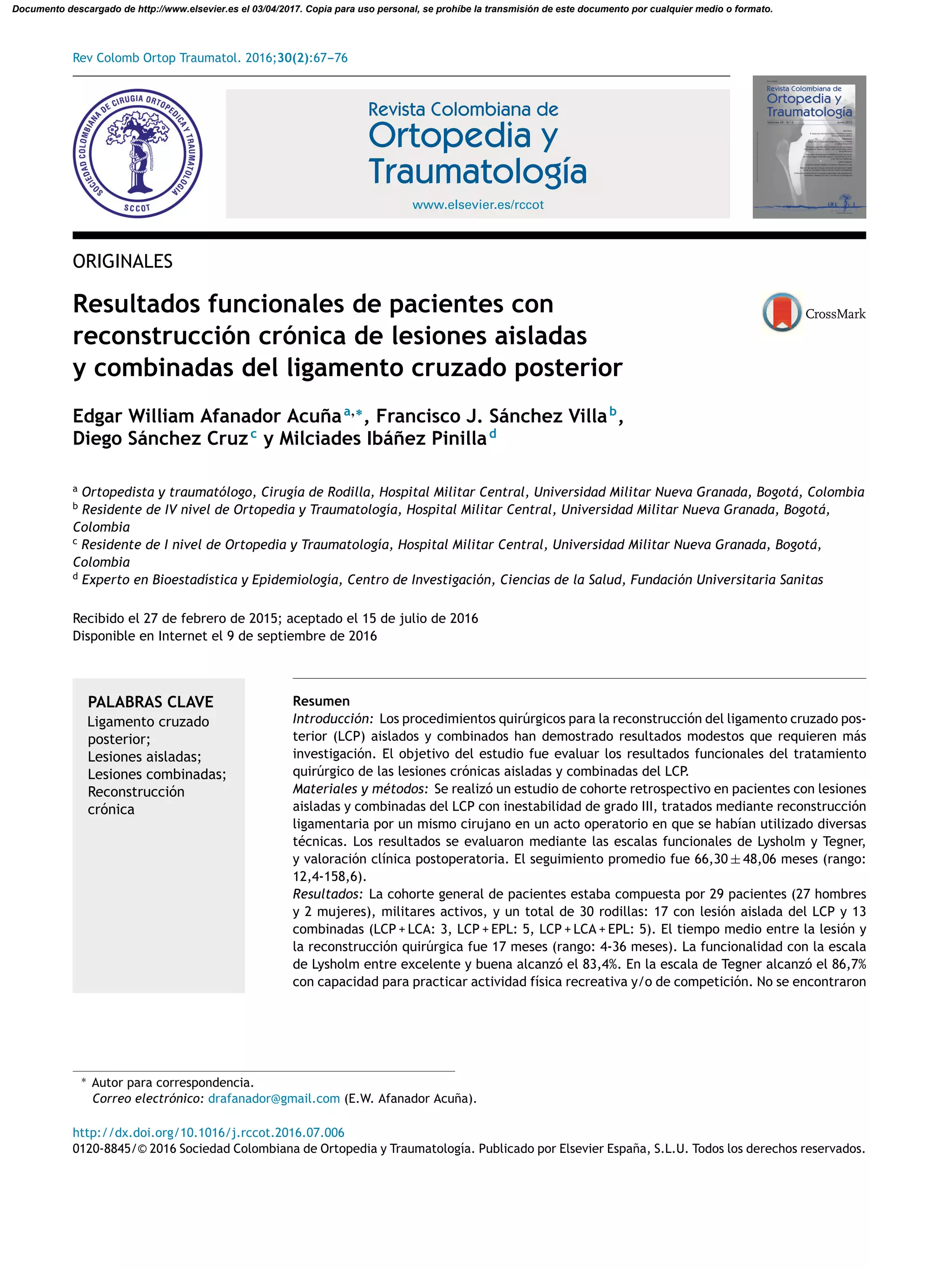 Resultados funcionales de pacientes con reconstrucción crónica de ...