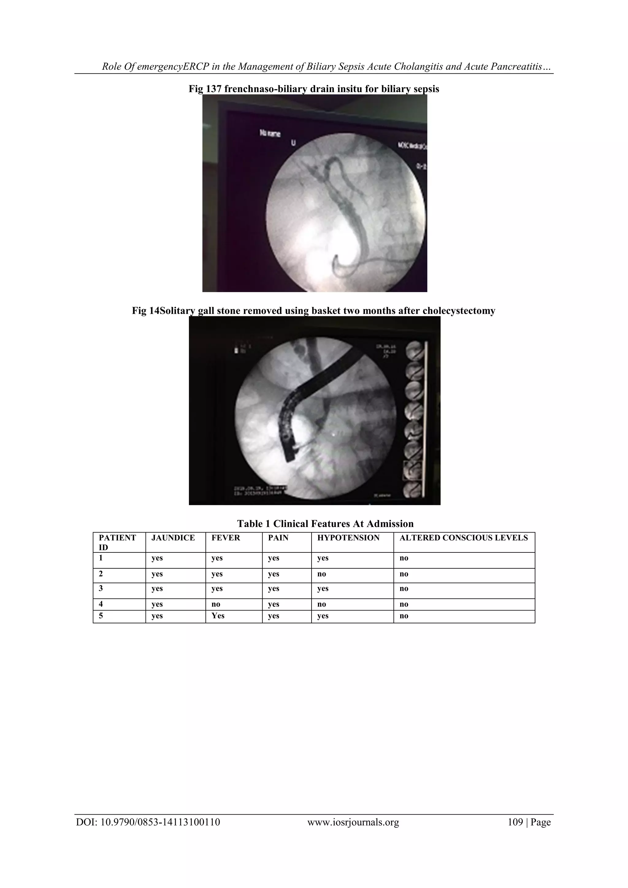 Role Of Emergency ERCP in the Management of Biliary Sepsis Acute ...