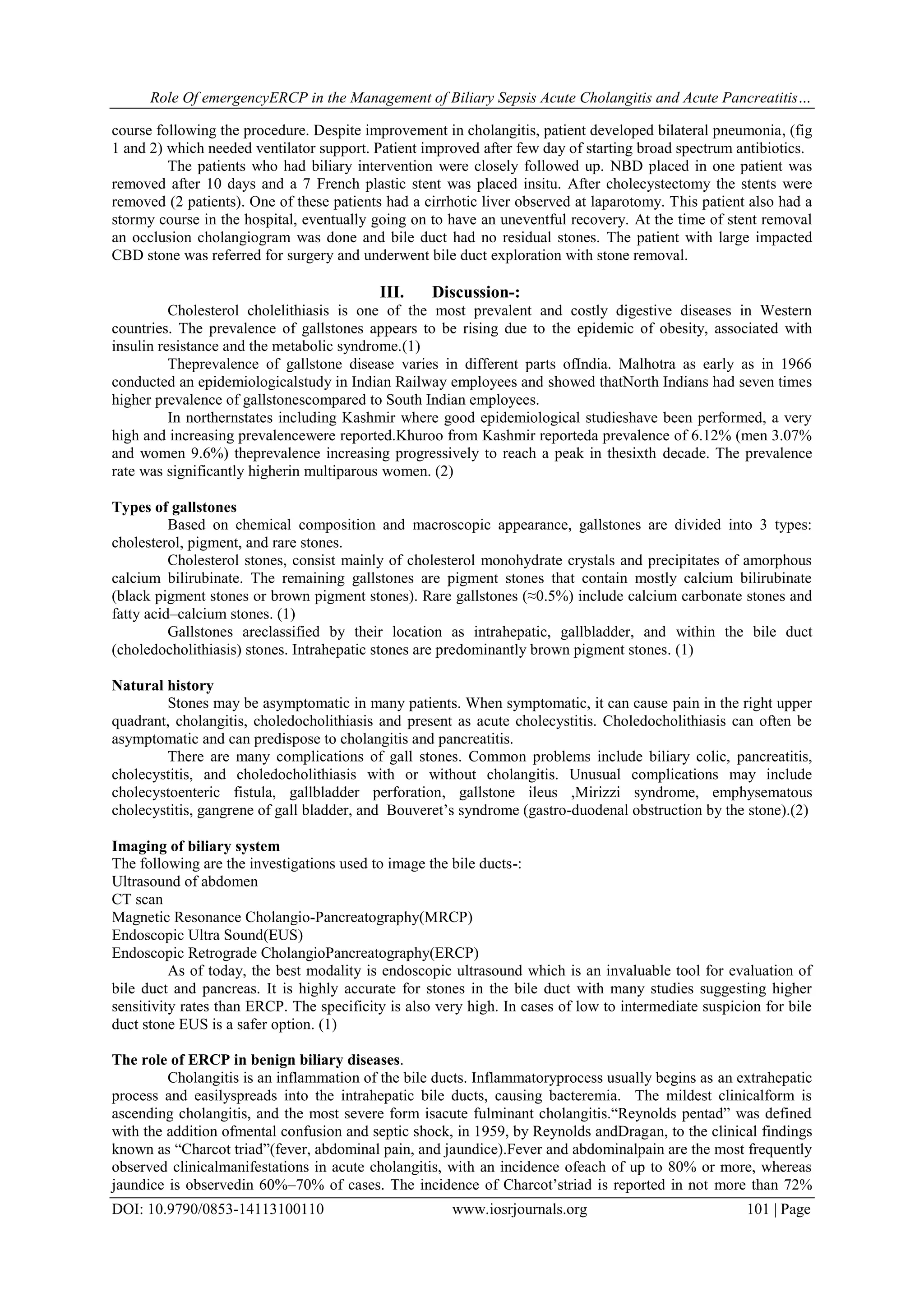 Role Of Emergency ERCP in the Management of Biliary Sepsis Acute ...