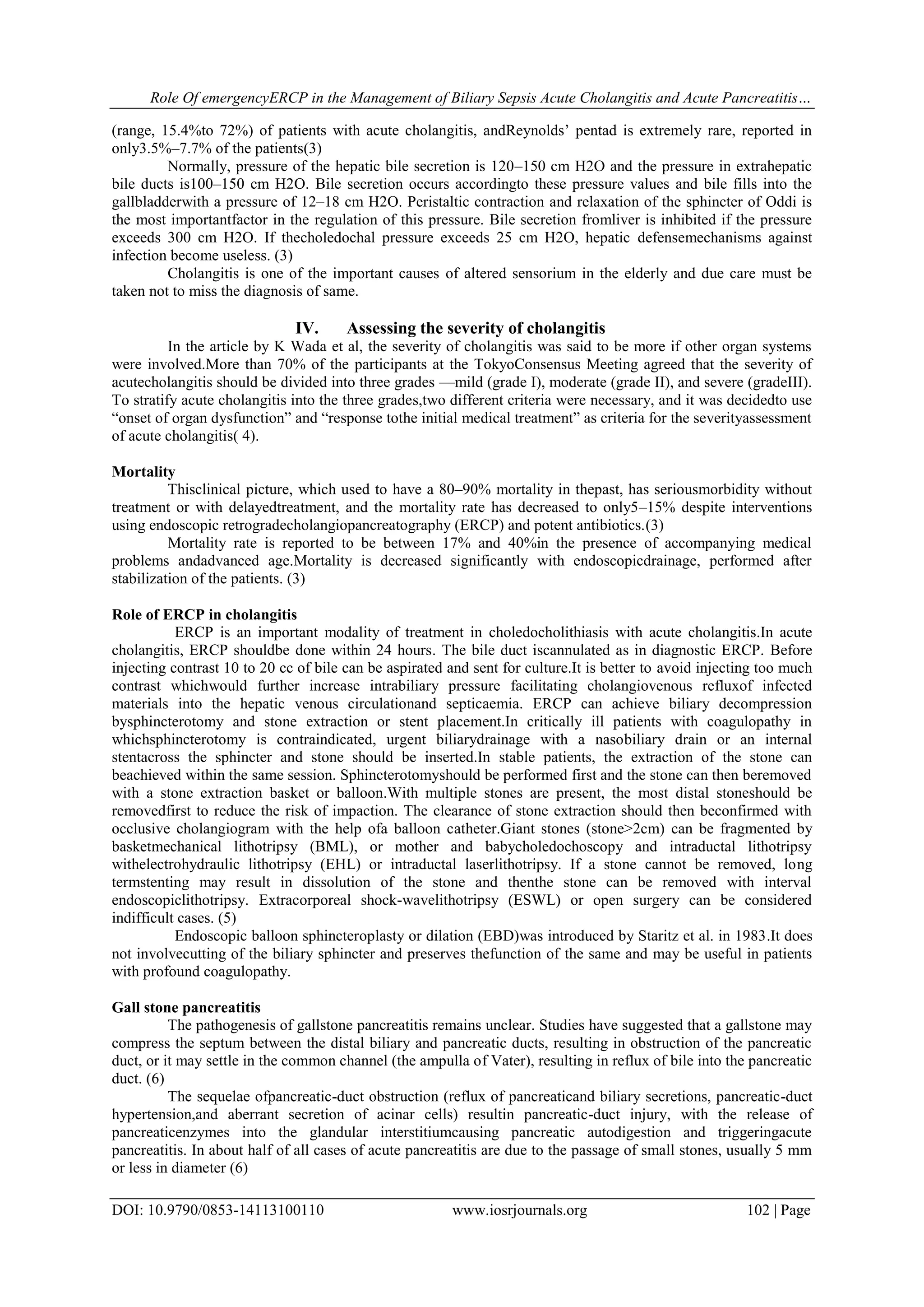 Role Of Emergency ERCP in the Management of Biliary Sepsis Acute ...