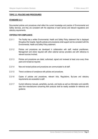 MSQH 4th Edition: Standard 2- Environment and Safety Services | PDF