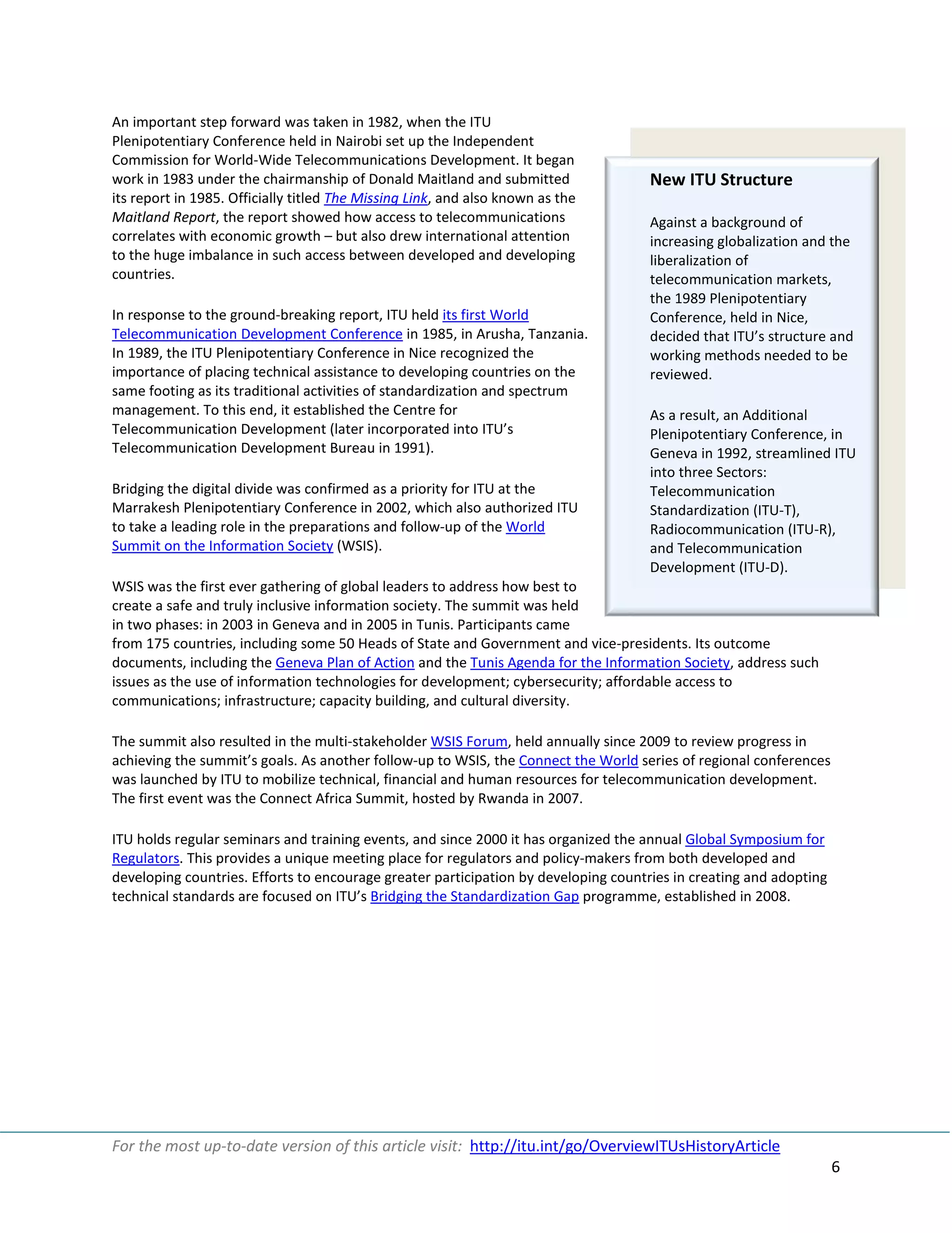 Overview of ITU’s History | PDF
