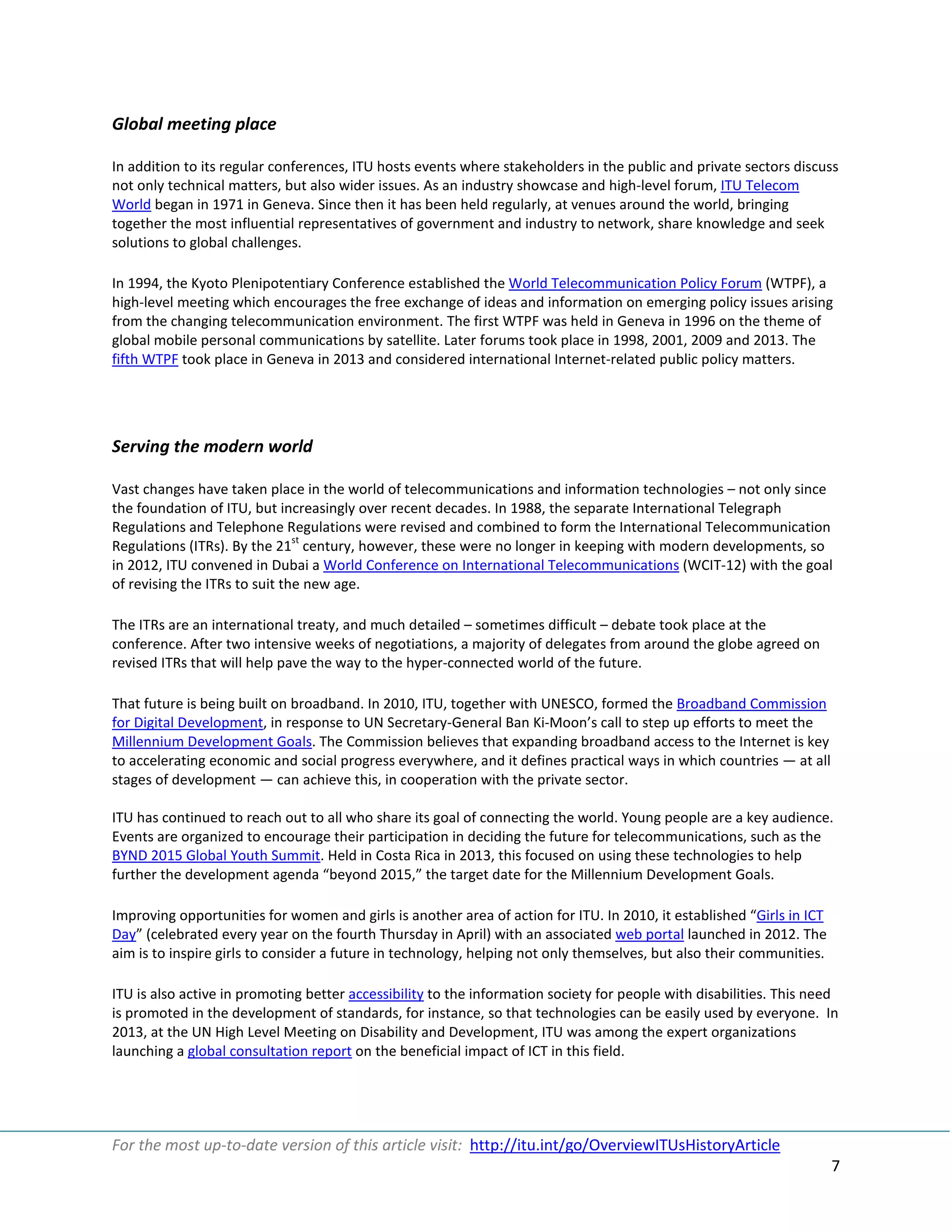 Overview of ITU’s History | PDF