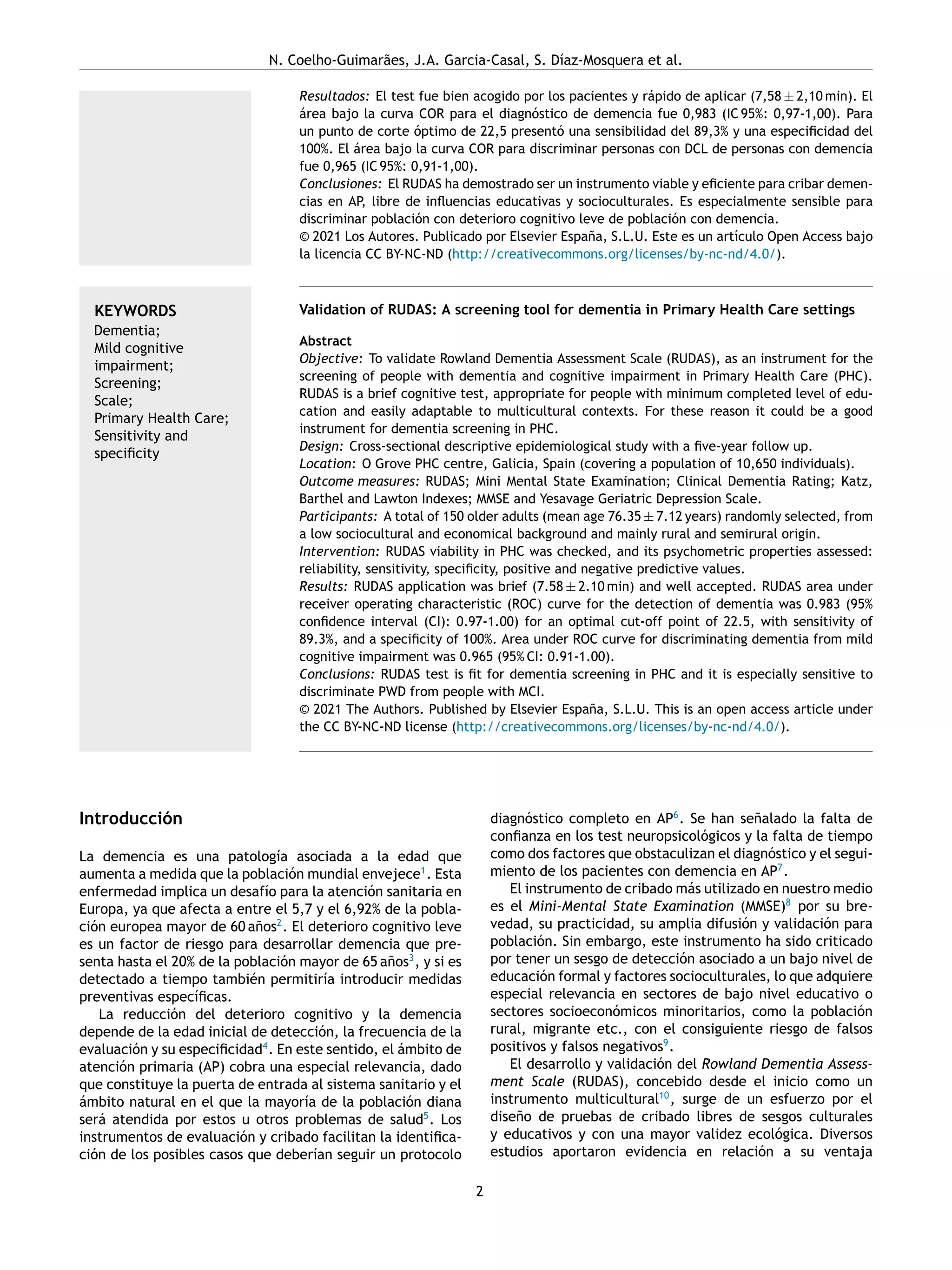 Validación del RUDAS en Atención Primaria | PDF | Healthcare Industry ...