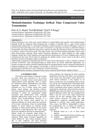 MotionEstimation Technique forReal Time Compressed Video Transmission | PDF