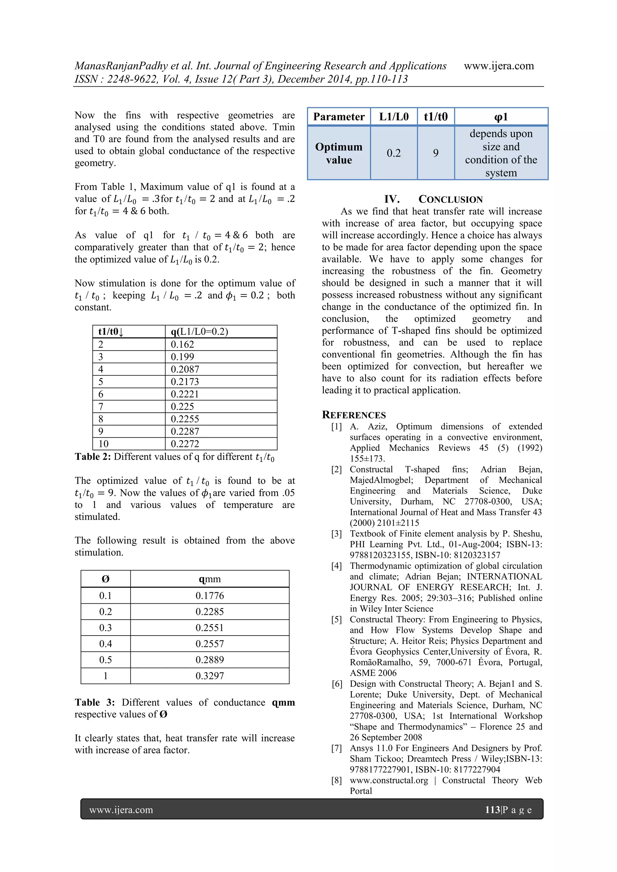 Optimization of “T”-Shaped Fins Geometry Using Constructal Theory and “FEA” Concepts | PDF