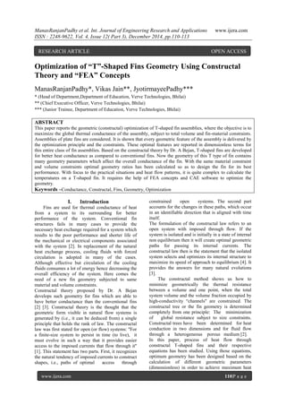 Optimization of “T”-Shaped Fins Geometry Using Constructal Theory and ...