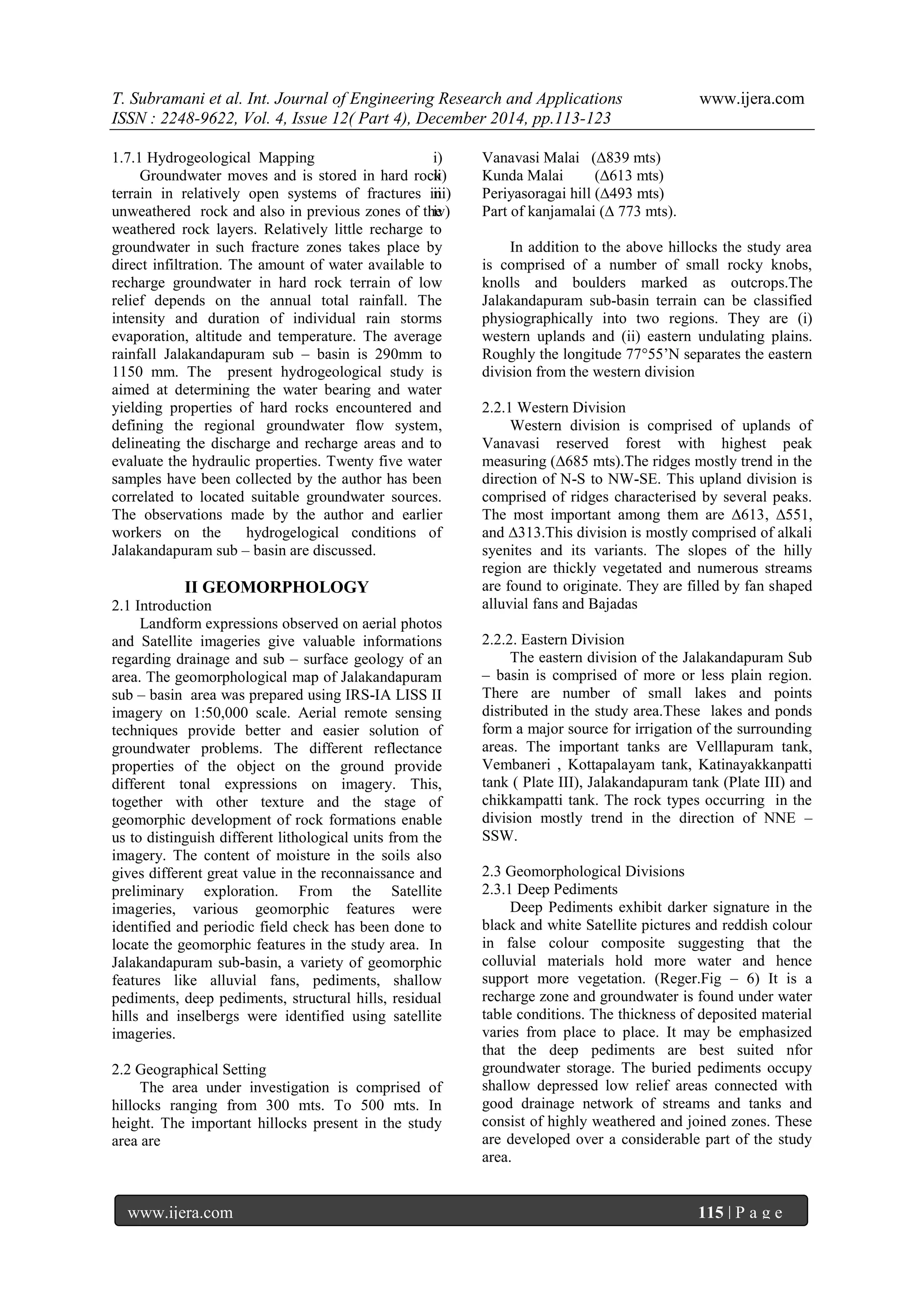 Hydrogeological Studies At Jalakandapuram Sub – Basin Of Sarabanga ...
