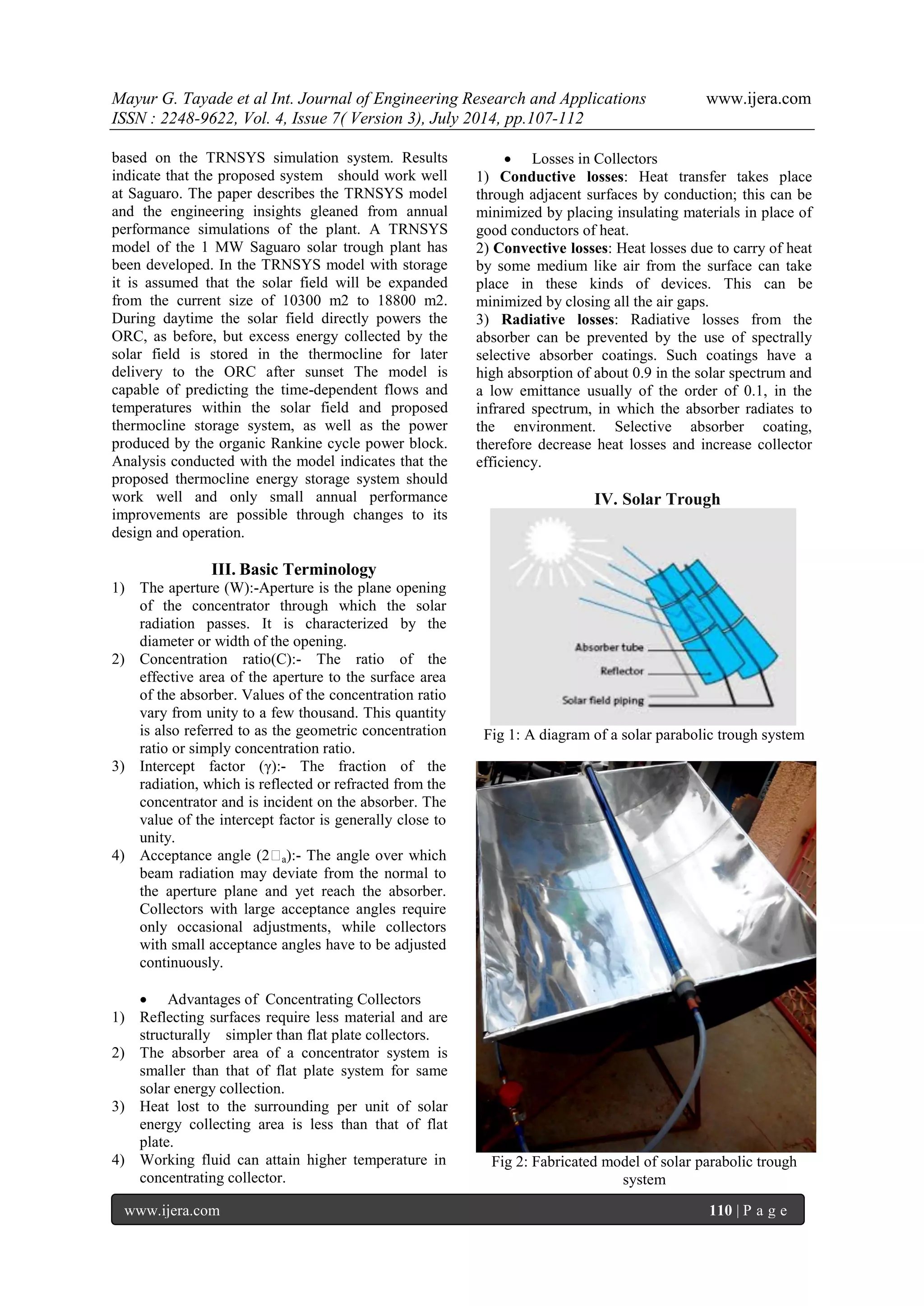 Fabrication, Designing & Performance Analysis of Solar Parabolic Trough ...