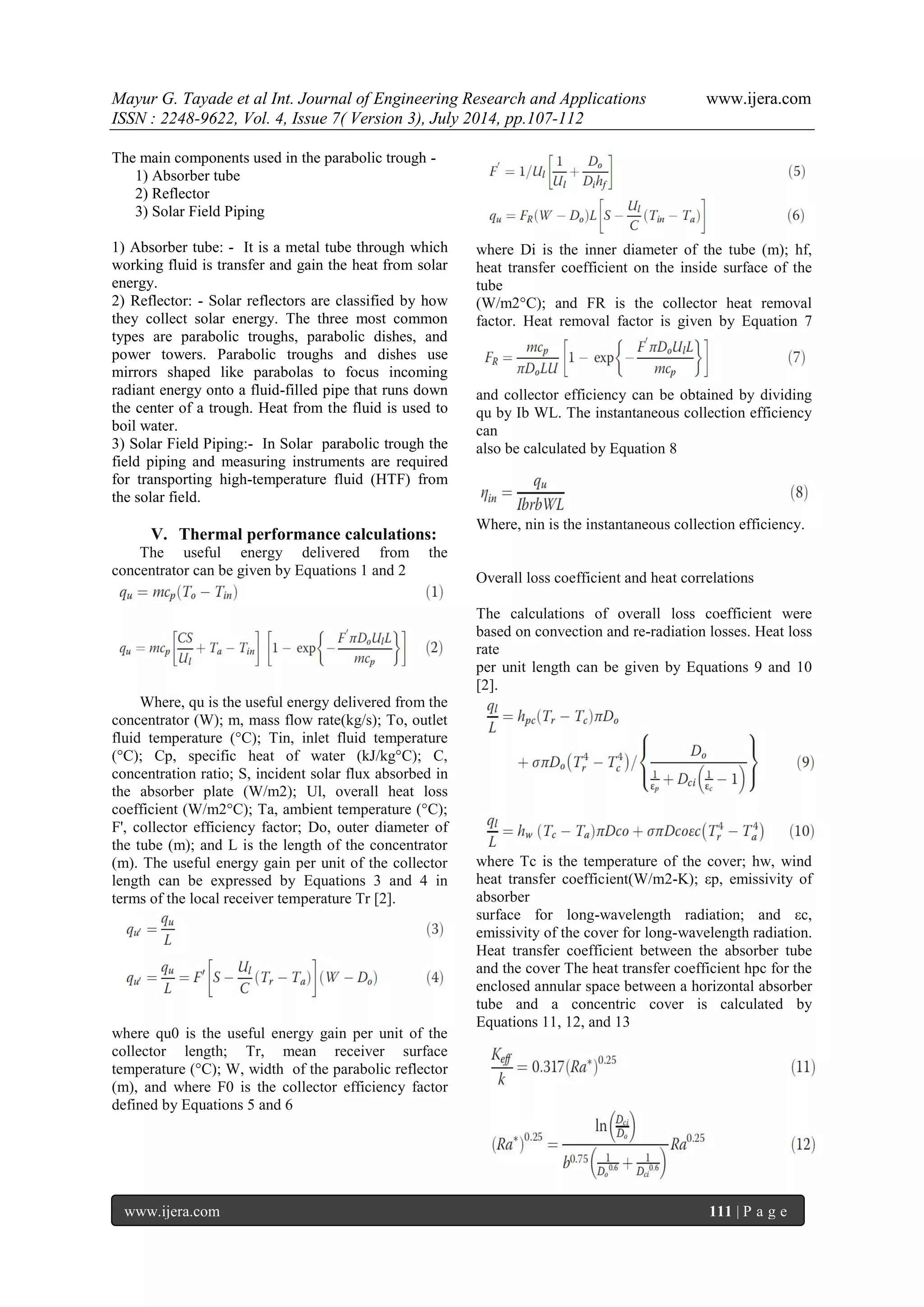Fabrication, Designing & Performance Analysis of Solar Parabolic Trough ...