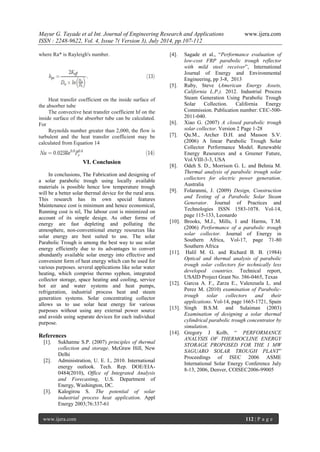 Fabrication, Designing & Performance Analysis of Solar Parabolic Trough ...
