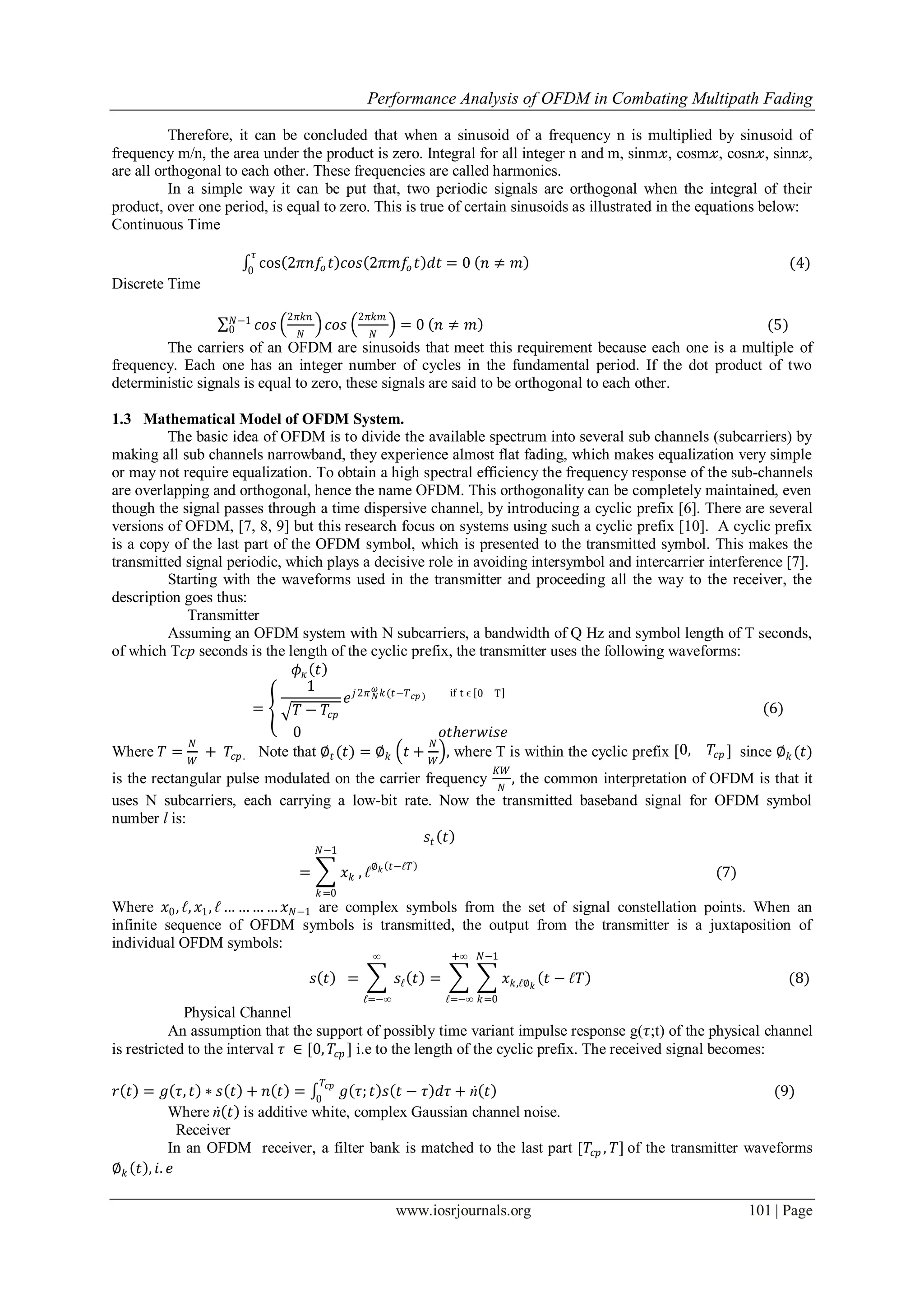 Performance Analysis of OFDM in Combating Multipath Fading | PDF