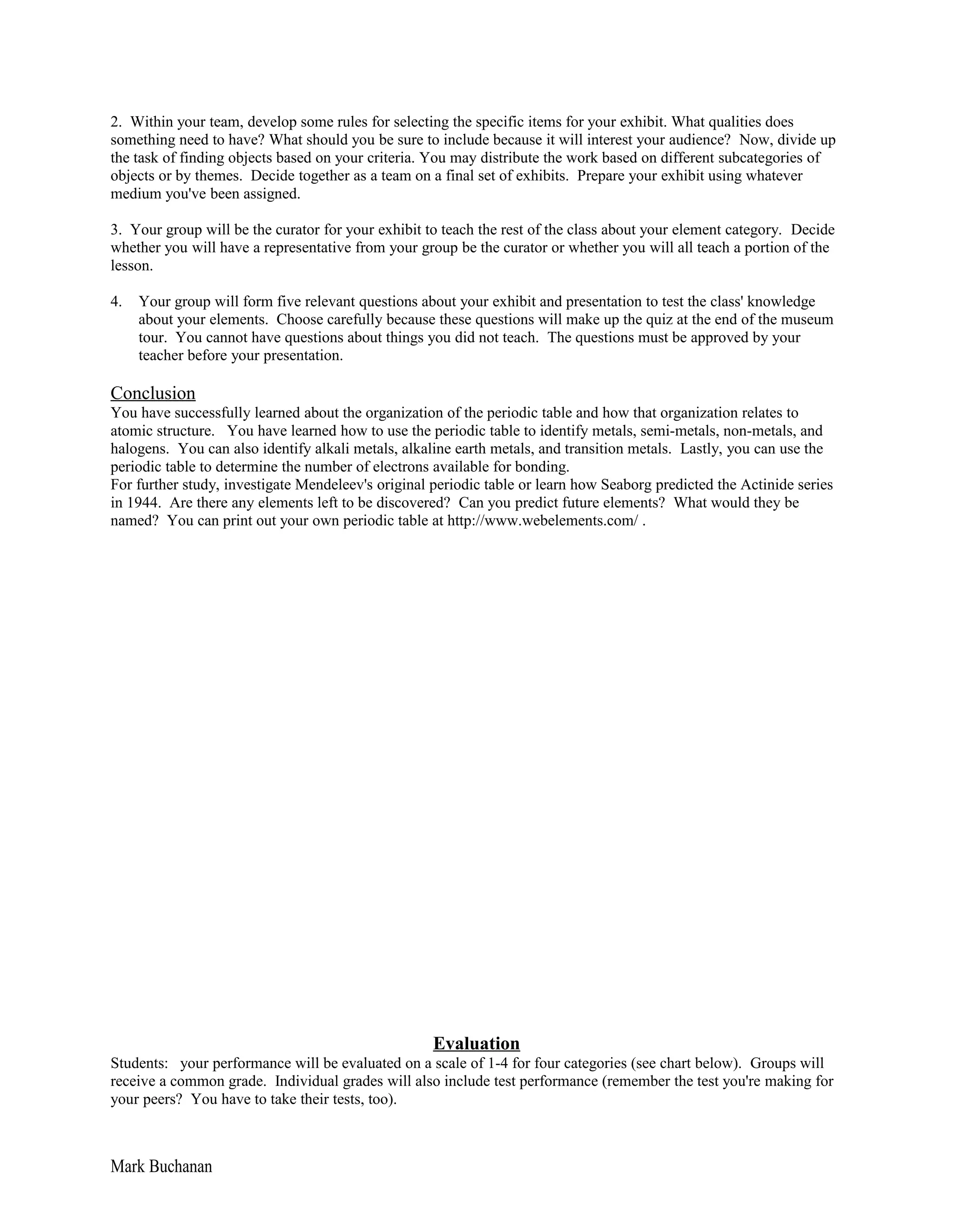 S1 2 - chemistry and periodic table unit plan | DOC