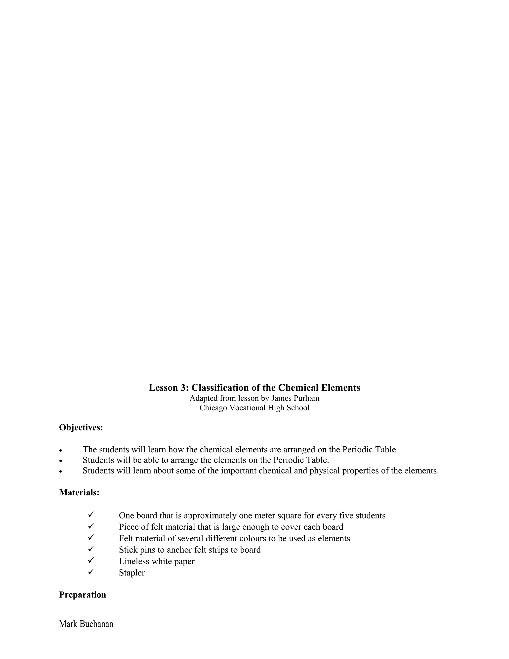 S1 2 - chemistry and periodic table unit plan | DOC