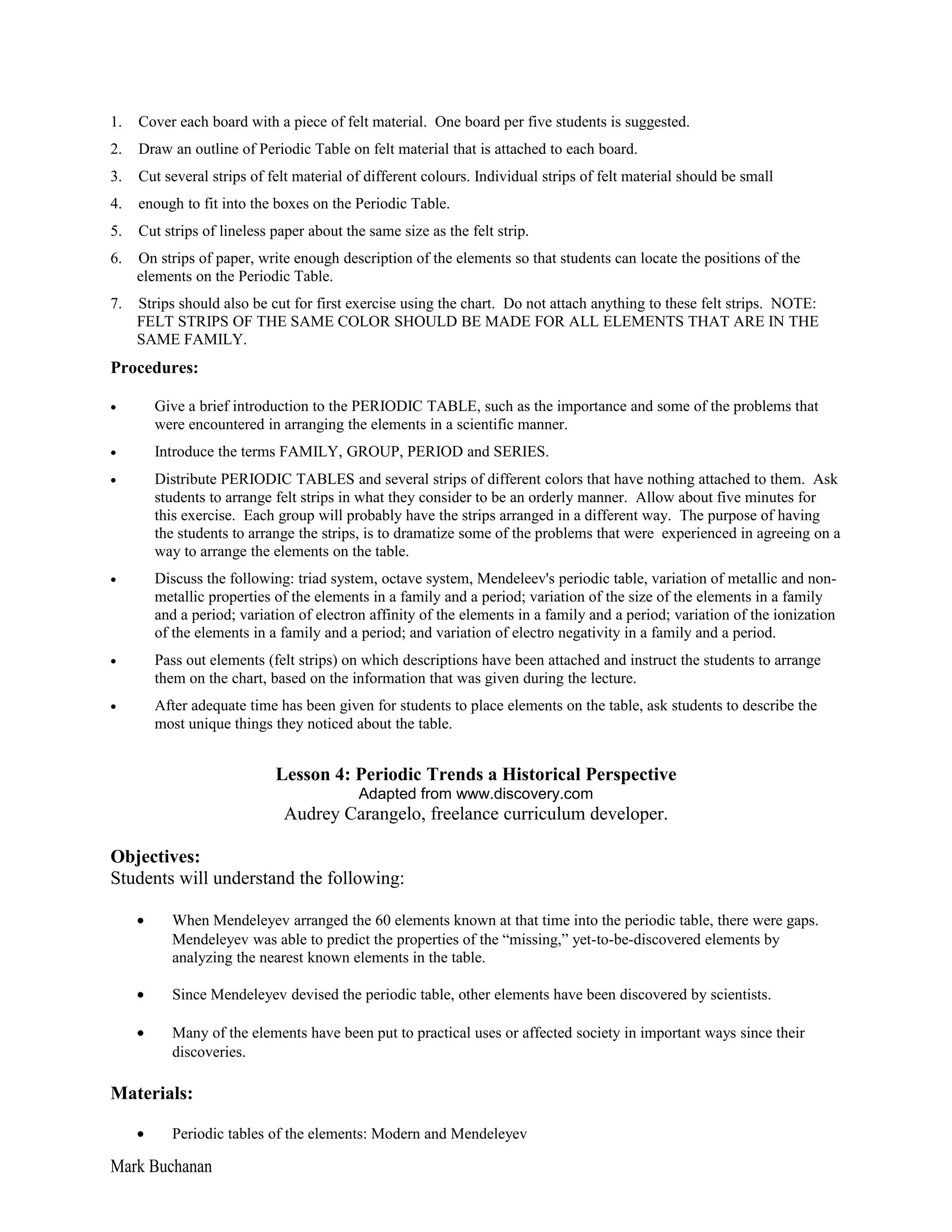S1 2 - chemistry and periodic table unit plan | DOC
