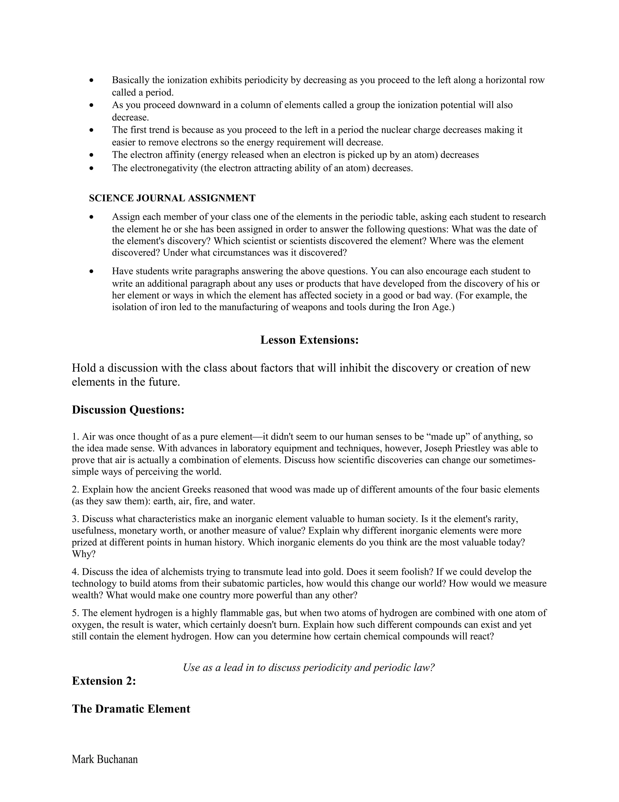 S1 2 - chemistry and periodic table unit plan | DOC