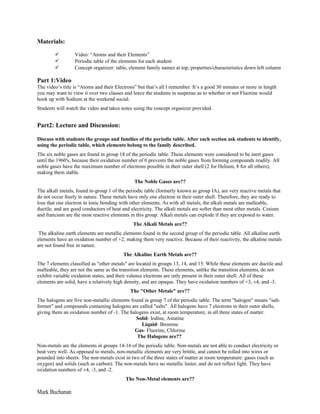 S1 2 - chemistry and periodic table unit plan | DOC