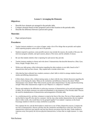 S1 2 - chemistry and periodic table unit plan | DOC