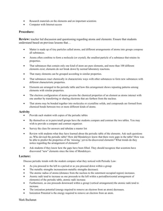 S1 2 - chemistry and periodic table unit plan | DOC