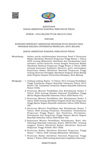 Sertifikat akreditasi departemen Biologi | PDF