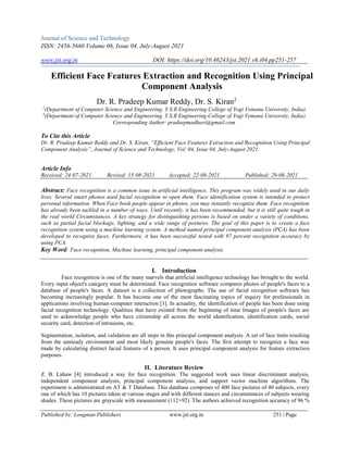 Efficient Face Features Extraction and Recognition Using Principal Component Analysis | PDF
