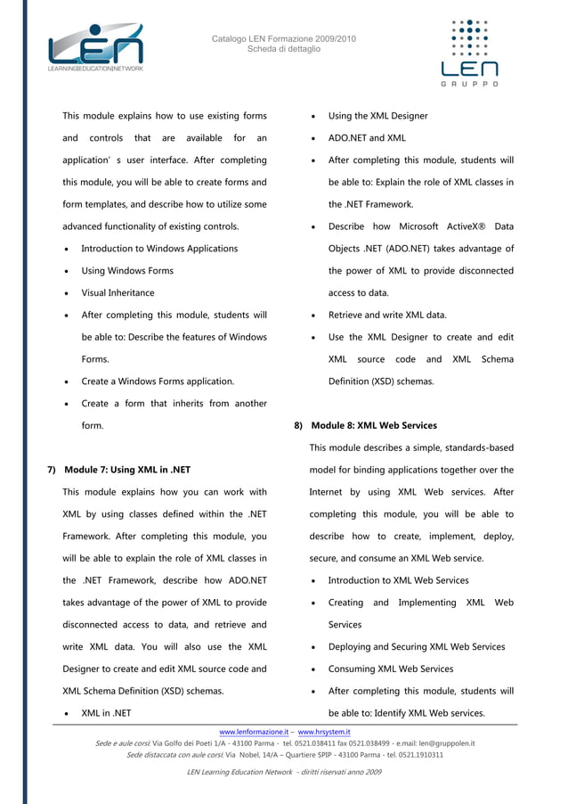 Introduction to microsoft .net development - Scheda corso LEN | PDF