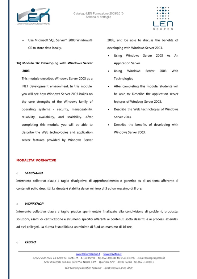 Introduction to microsoft .net development - Scheda corso LEN | PDF
