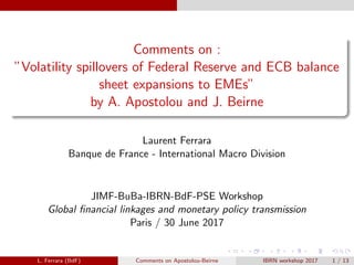 Laurent Ferrara's comments on: ”Volatility spillovers of Federal Reserve & ECB balance sheet ...