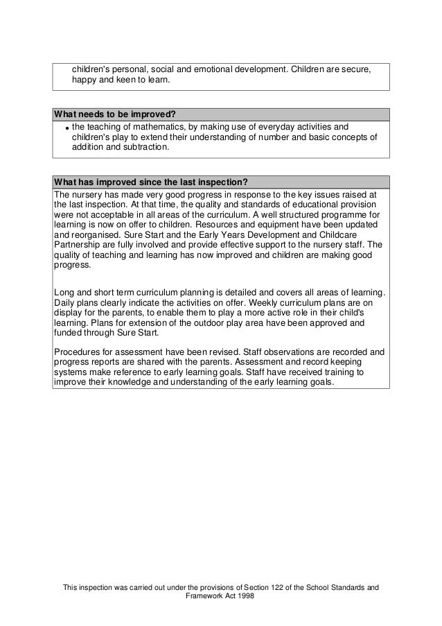 Nursery Education Inspection Report Nursery Education Inspection Report
