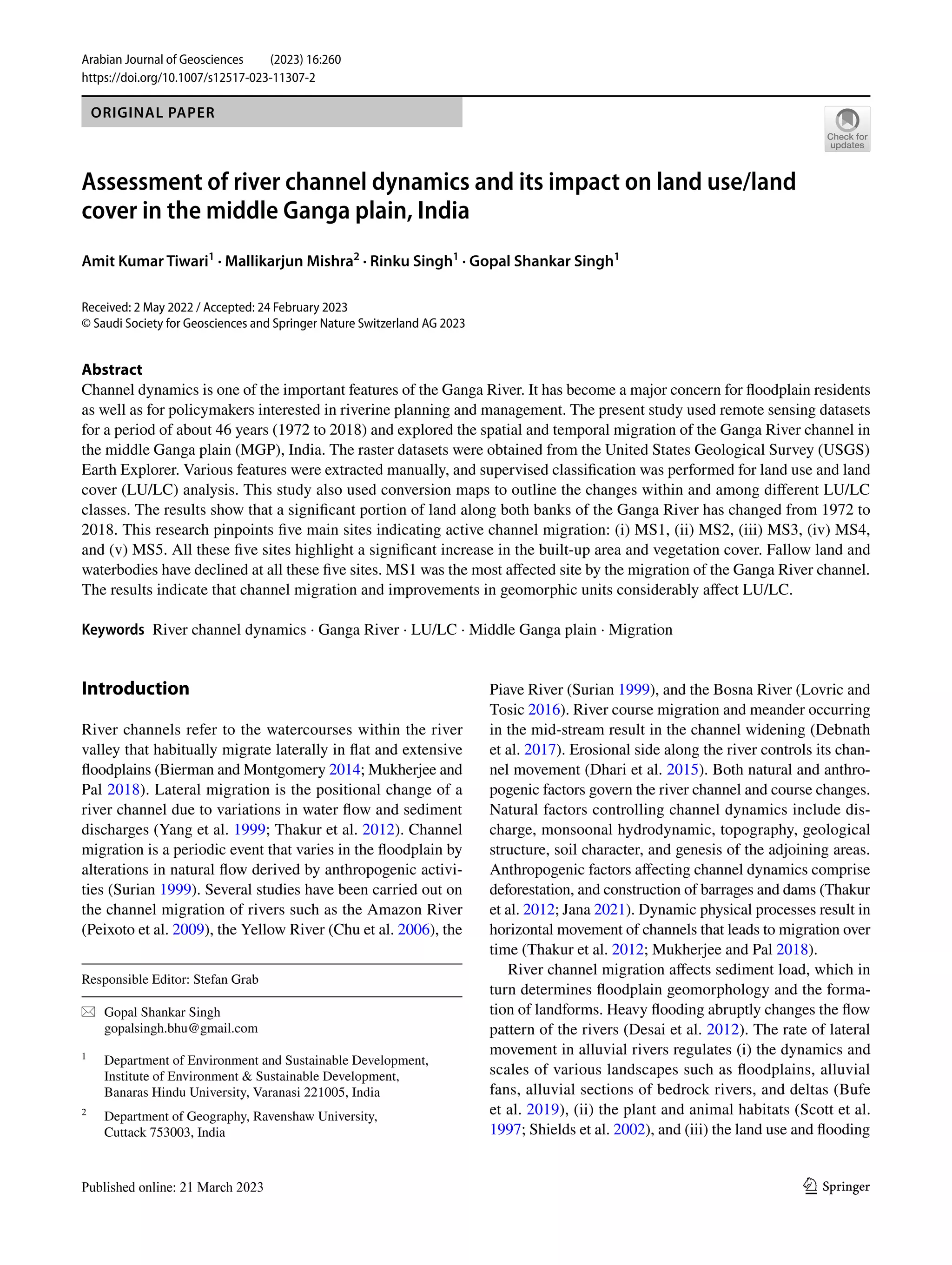 Assessment of river channel dynamics and its impact on land use/land ...